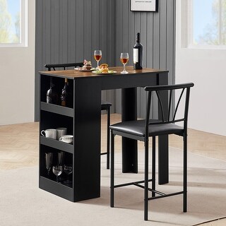 VECELO, Counter Height 3-piece Dining Set, Storage Shelves, Space ...