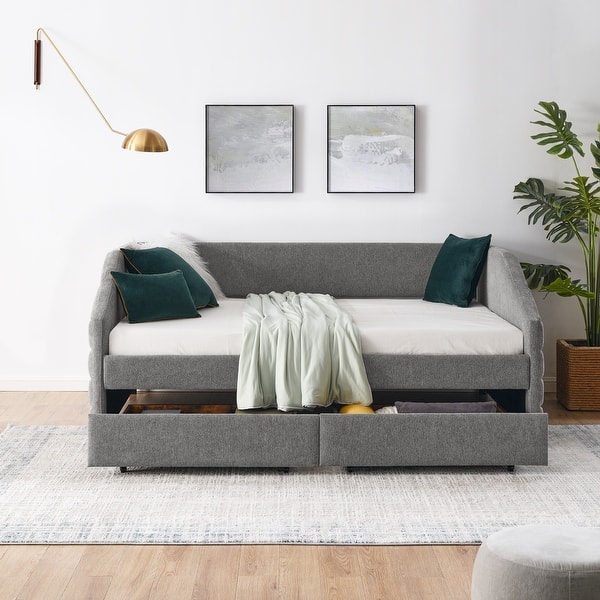 Full Size Daybed with Two Drawers Trundle Upholstered Tufted Sofa Bed ...