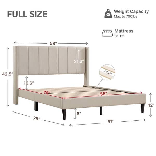 Eleanor Upholstered Platform Bed Frame with Vertical Stripe Headboard ...