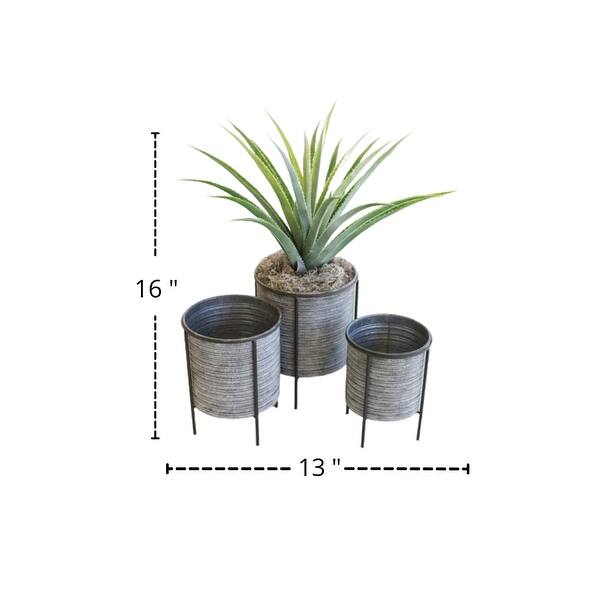 Galvanized Metal Planters With Iron Bases For Garden, Set Of Three ...