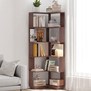 6 Tier Freestanding L-Shaped Corner Bookshelf For Living Room - Bed ...