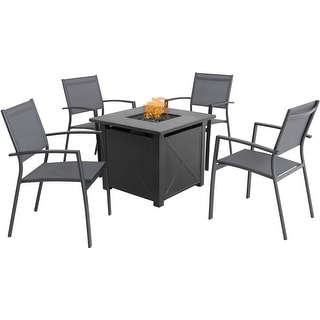 Hanover Naples 5-Piece Fire Pit Chat Set: 4 Sling Chairs and 40,000 BTU ...
