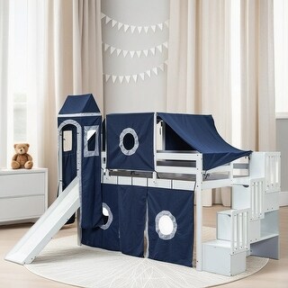 Twin Size Castles Shaped Loft Bed Frame, Blue - Bed Bath & Beyond ...