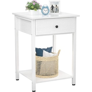 Nightstand White End Table Side Table with Drawer and Storage Shelf ...