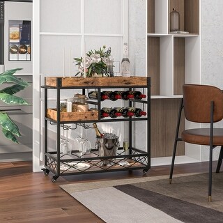3-Tier Mobile Bar Serving Cart Liquor Storage Trolley with Wine Rack ...