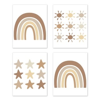 Boho Rainbow Collection Wall Decor Art Prints (Set of 4) - Taupe Brown ...