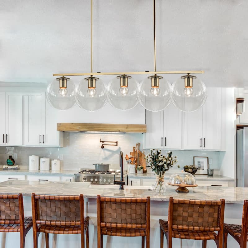 5 - Light Kitchen Island Linear Globe Glass Pendant Light - On Sale ...