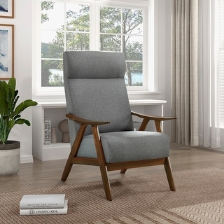 High-Back Gray Textured Fabric Accent Chair with Walnut Frame - Bed ...