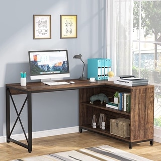 Small L Shaped Desk with Storage Shelves Corner Computer Desk - On Sale ...
