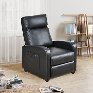Black Modern PU Leather Manual Recliner Chair with Side Pockets ...