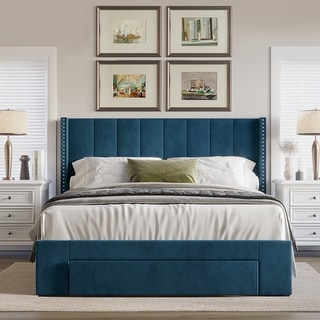 CraftPorch Velvet Wingback Tufted Upholstered Platform Storage Bed ...