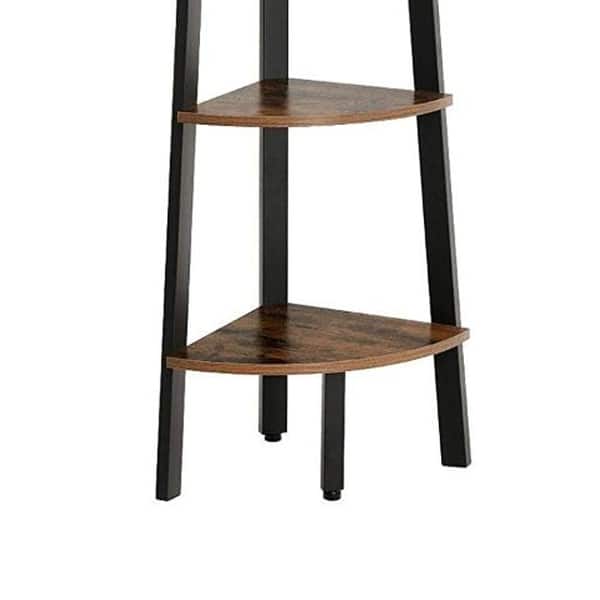 Five Tier Ladder Style Wooden Corner Shelf with Iron Framework, Brown ...