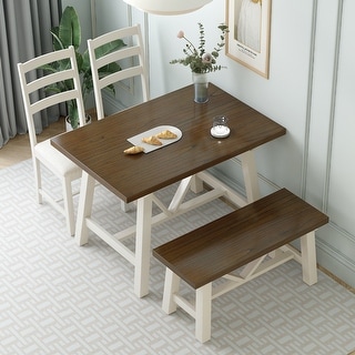 Modern Retro Style 4-Piece Dining Set, Solid Wood Kitchen Table Set ...
