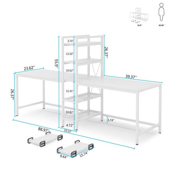 Tribesigns 89 Inches Computer Desk with Bookshelf Shelves for Two ...