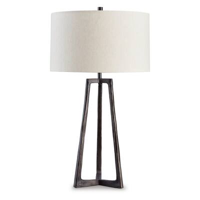 Nila 35 Inch Table Lamp, Antique Black Metal, 3 Way Switch, Drum Shade ...