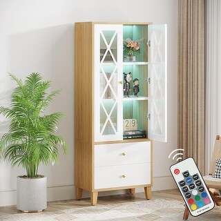 63" Tall Bookcase with Doors, Freestanding Large Bookshelf with LED ...