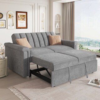 2 in 1 Grey Pull Out Sleeper Loveseat Sofa Bed w/ Adjustable Backrest ...