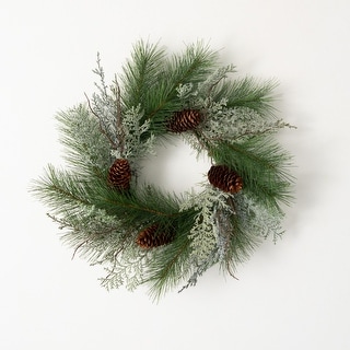Sullivans Artificial Mixed Cedar & Pine Christmas Mini Wreath, Green ...