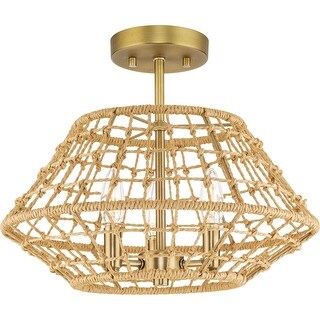 Laila Collection 16 in. Three-Light Vintage Brass Coastal Semi-Flush ...