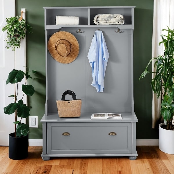 Classic Style Hall Tree Entryway Bench with Open Shelves and Shoe ...