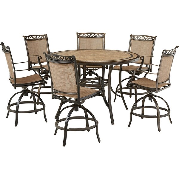 Hanover Fontana 7 Piece High Dining Set with 6 Counter Height Swivel Chairs and A 56 in. Tile Top Table