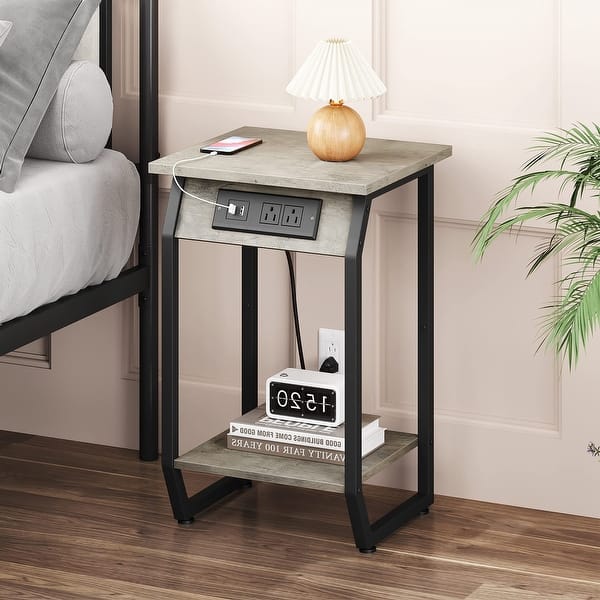 2 Tier Bedside Table with USB Ports and Outlets - On Sale - Bed Bath ...
