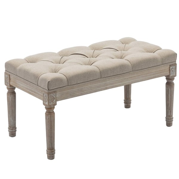 Tufted Entryway Bench French Rectangle Wood Bench Upholstered Ottoman ...
