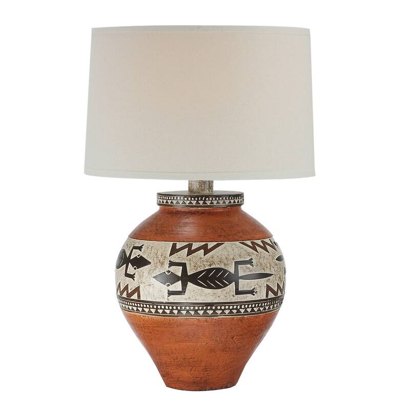 Kinn 24 Inch Hydrocal Table Lamp, Drum Shade, Tribal Style Urn Base ...