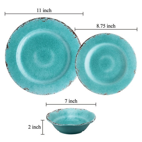UPware 12-Piece Crackle Melamine Dinnerware Set, Turquoise - Bed Bath ...