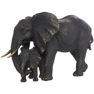 Polystone Elephant Family Decorative Sculpture with Gold Foil Accents ...