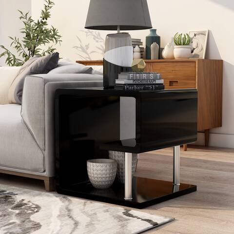 Inomata Modern Black 24-inch Wood 1-Shelf High Gloss Side Table by ...
