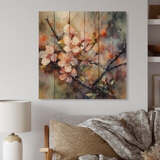 Designart "Pink Grey Apple Tree Melody II" Floral Apple Tree Print on ...