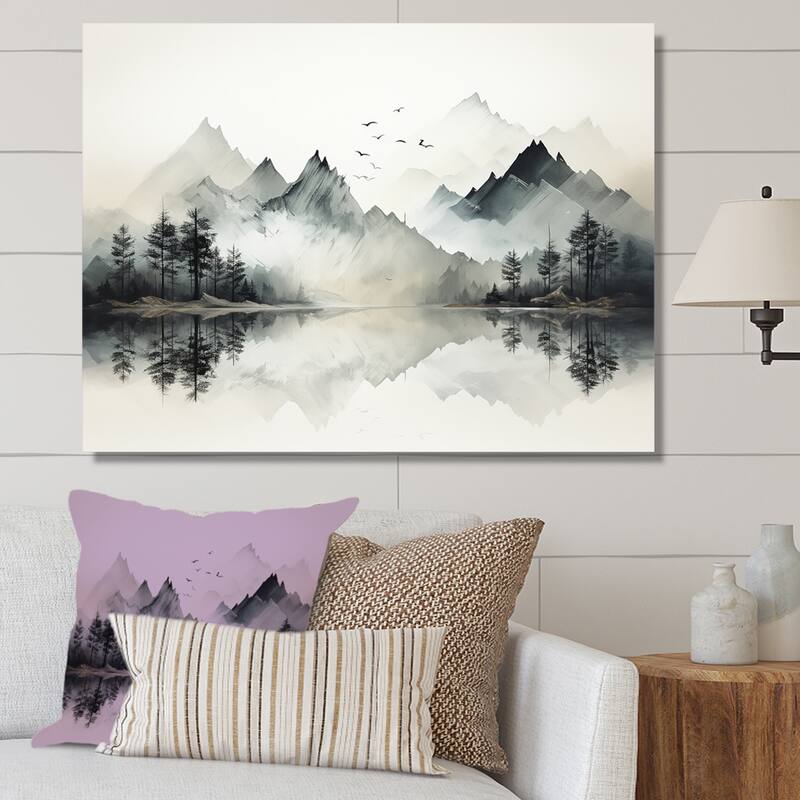 Designart "Watercolor Lake And Forest Dream I" Landscape Mountains Wall ...