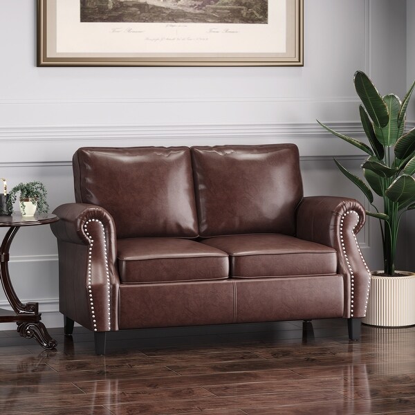 Dark Brown Rolled Arm Sofa Loveseat Sofa Gorgeous 2 Seat Upholstered Settee for Apartment Living Room Leather Sofa Couch Bed Bath Beyond 41958757
