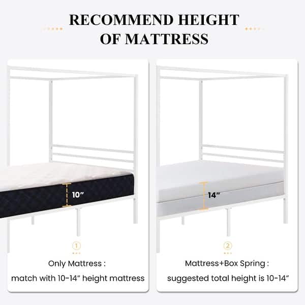 Metal Canopy Bed Frame Queen Size/Mattress Foundation with Metal Slats ...