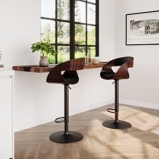 WYNDENHALL Monaghan Contemporary Bentwood Adjustable Swivel Bar Stool ...