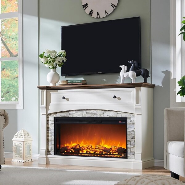 Farmhouse Fireplace TV Stand with Mantel Tall Entertainment Center On Sale Bed Bath Beyond 42430038