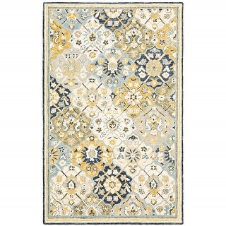 HomeRoots 5' X 8' Blue Green Gold Navy And Ivory Geometric Tufted ...