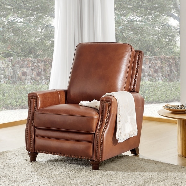 Cigar Mid century Modern Genuine Leather Recliner with Nailhead Trim by HULALA HOME On Sale Bed Bath Beyond 33984321