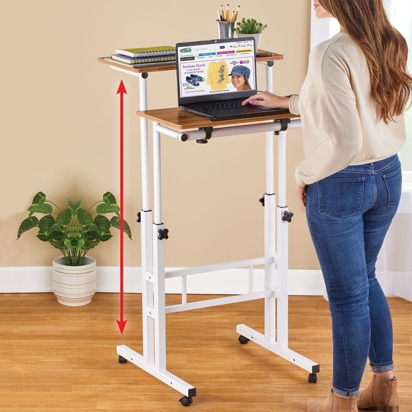 2-Tier Standing Adjustable-Height Office Rolling Desk - Bed Bath ...