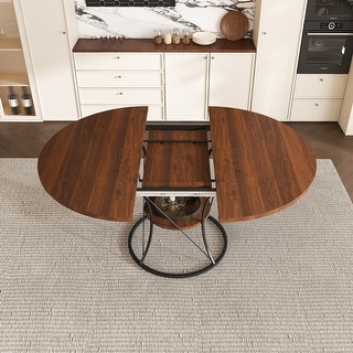 43.31" Round Extendable Wooden Dining Table with Storage Shelf and ...