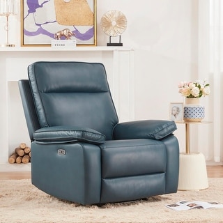Dark Blue Leather Electric Power Recliner Chair with USB Port - High ...