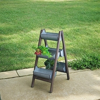 Foldable Reed Galvanized and Wood Ladder Planter 14.2" x 7.5" x 70.9 ...