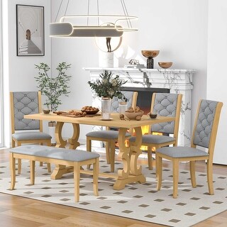 6-Piece Retro Dining Set with Unique Flemish Scroll Legs, Foam-Covered ...