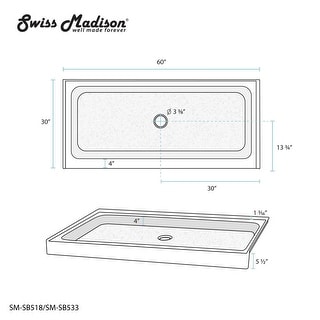 Swiss Madison Voltaire 60" x 30" Rectangular Shower Base with Single ...