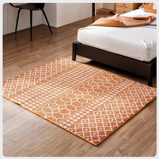 Totti Grid Orange/Cream 5x7 Geometric Rug - 5' X 7' Rectangular - 5' X ...