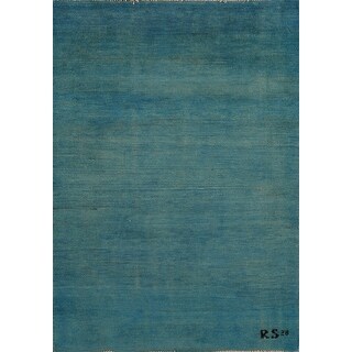 Blue Green Gabbeh Modern Rug Hand-Knotted Wool Carpet - 2'10" x 4'0 ...