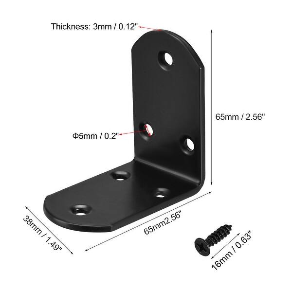 Corner Brace Angle Bracket Fastener L Shape 65mmx65mmx38mm Black 8pcs ...