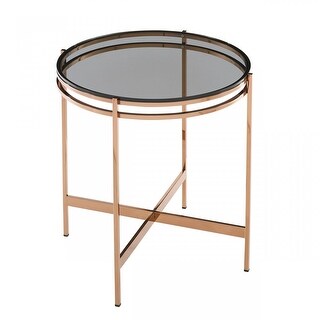HomeRoots 22" Rosegold And Smoke Glass Geo Round End Table - 20 - Bed ...