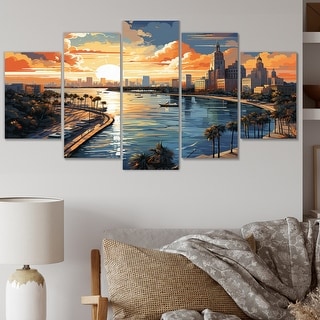 Designart "Sunshines State Miami II" Florida Multipanel Canvas Print ...